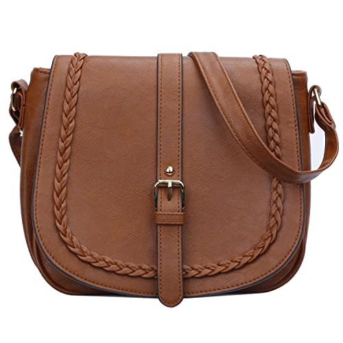 KKXIU Vintage Leather Flap Crossbody Bags for Women and Teen Girls Shoulder Purses (A-Brown)