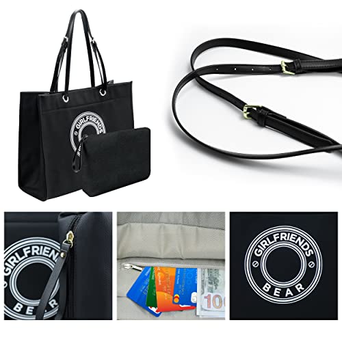Whale Power Canvas Tote Bag with Zipper Pocket and Purse Large Capacity Shoulder Handbags for Women 2pcs Sets