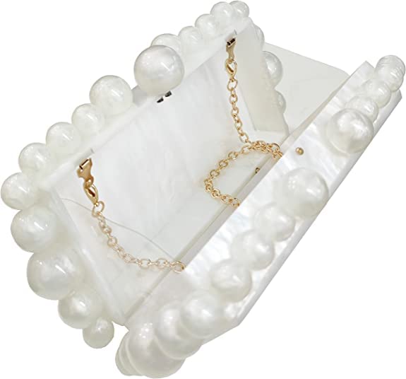 KWRNIAE White Acrylic Evening Clutch Bag for Women Glitter Marble Purse Handbag for Wedding Cocktail Party Prom, White01