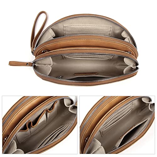 Small Crossbody Bags Leather Women’s Hobo Phone Bag Multi-Pocket Adjustable Shoulder Bag Zipper Closure Brown