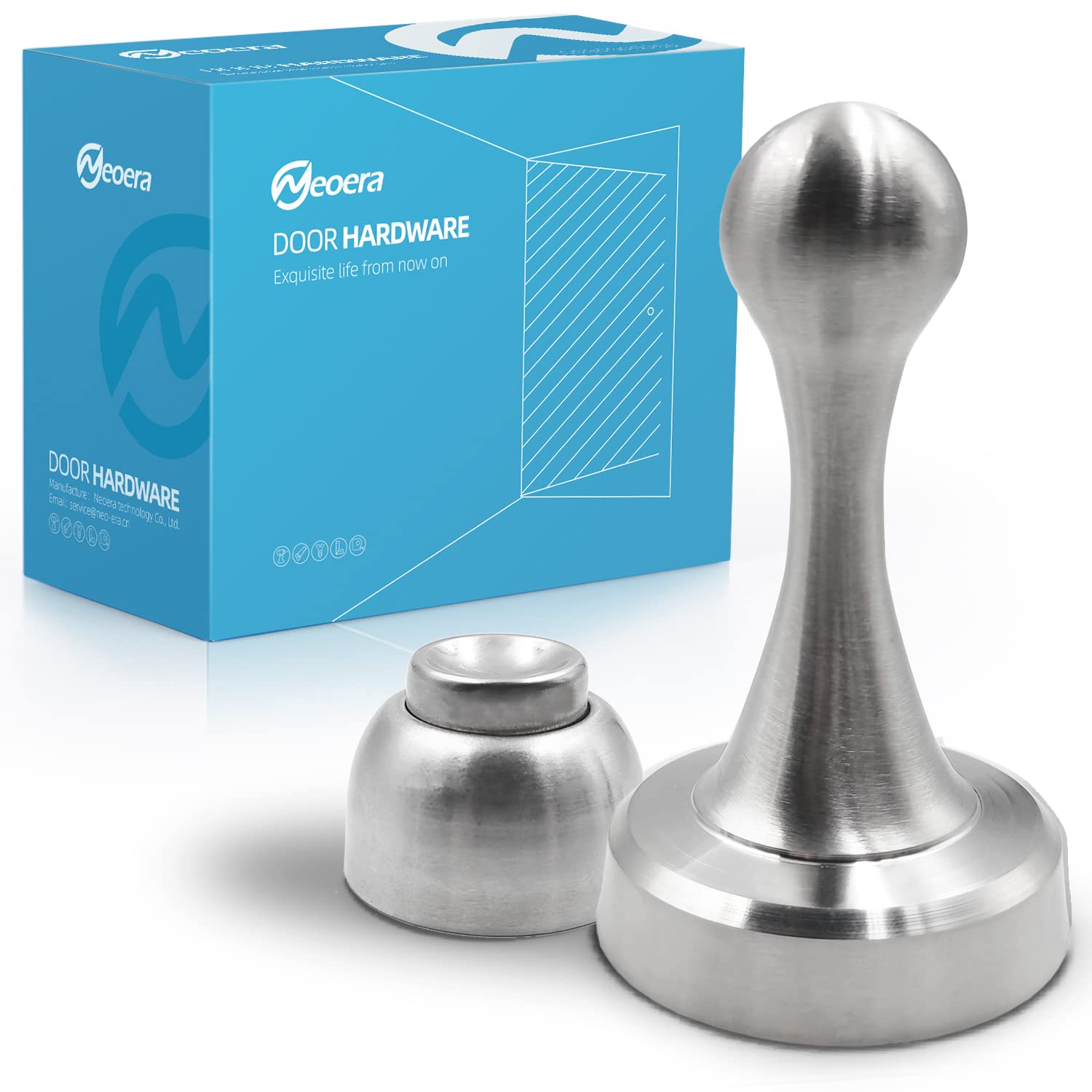 Neoera Magnetic Door Stop(Brushed Nickel)Door Stopper Strong Magnetic Door Catch for Hold Door Open, Premium Stainless Steel Made, Anti-Rust, Heavy Duty, Wall & Floor Mount 1Pack