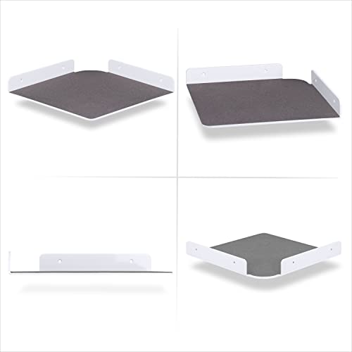 BRAINWAVZ 2-Pack 10โ Corner Floating Shelf for Speakers, Books, Decor, Plants, Cameras, Photos, Kitchen, Bathroom, Routers & More Universal Small Holder Acrylic Wall Shelves (White)