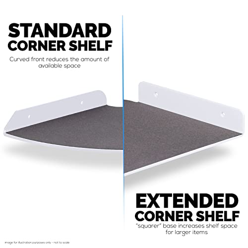 BRAINWAVZ 2-Pack 10โ Corner Floating Shelf for Speakers, Books, Decor, Plants, Cameras, Photos, Kitchen, Bathroom, Routers & More Universal Small Holder Acrylic Wall Shelves (White)