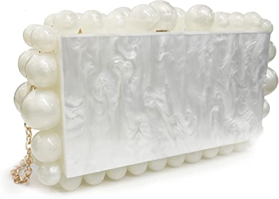 KWRNIAE White Acrylic Evening Clutch Bag for Women Glitter Marble Purse Handbag for Wedding Cocktail Party Prom, White01