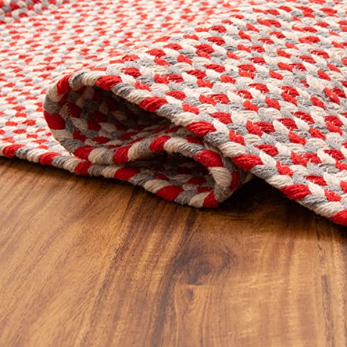 Super Area Rugs Tri-Color Cotton Farmhouse Braided Cotton Rug - Buffalo Check Red,White,Gray 4' x 6' Rectangle