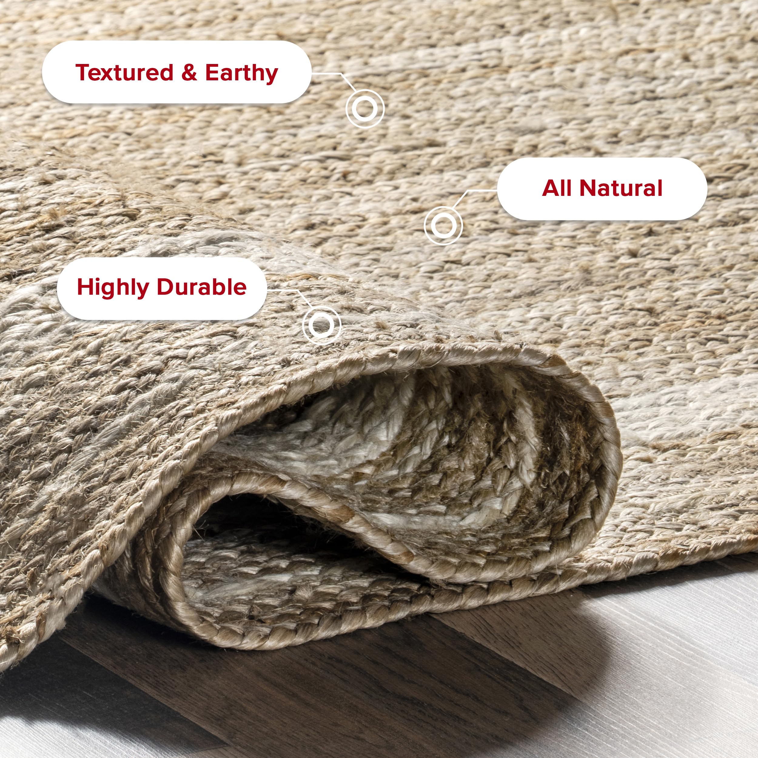 nuLOOM Rikki Coastal Braided Jute Area Rug, Oval 4x6, Off-white