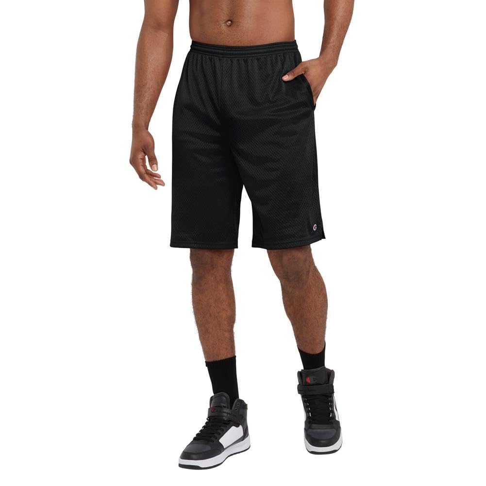 Champion Mesh Gym, Lightweight Athletic Shorts for Men (Reg Tall), Black C Patch Logo, 4X-Large Big
