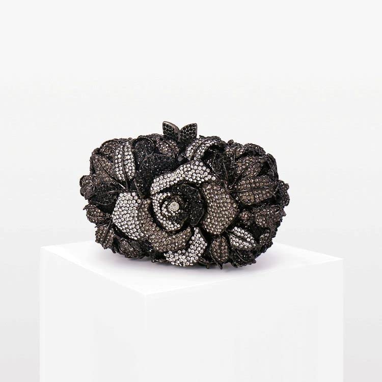 DEBIMY Rose Flower Crystal Purses Sparkly Rhinestone Evening Clutch for Women Wedding Party Cocktail Handbags Silver