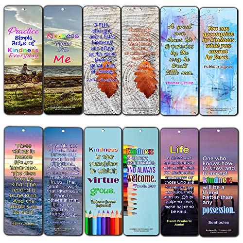 Creanoso Inspiring Inspirational Act of Kindness Bookmarks for Women (12-Pack) β Premium Gift Set β Inspiring Sayings Quotes for Ladies, Wife, Girls β Six Bulk Assorted Bookmarks Designs