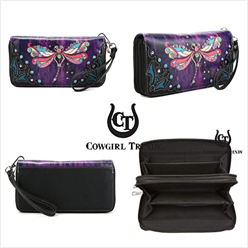 Colorful Dragonfly Western Spring Purse Country Handbag Women Shoulder Bag Crossbody Wallet Set Purple