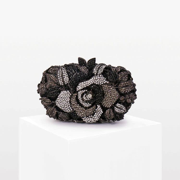 DEBIMY Rose Flower Crystal Purses Sparkly Rhinestone Evening Clutch for Women Wedding Party Cocktail Handbags Silver