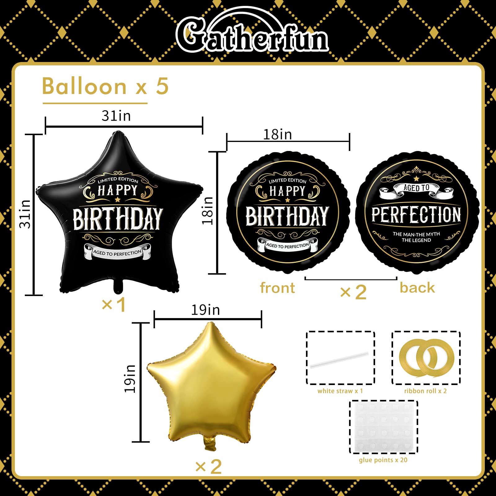 Happy Birthday Decorations for Men,Black and Gold Better With Age Foil Balloon,Adult Birthday Party Decorations