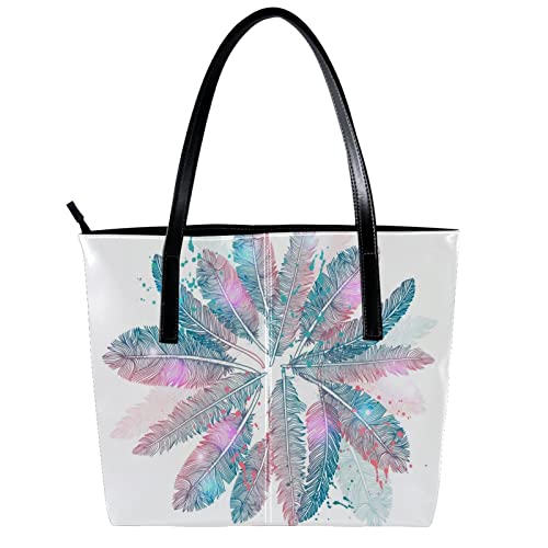 Large Leather Handbags for Women Feather Top Handle Shoulder Satchel Hobo Bag