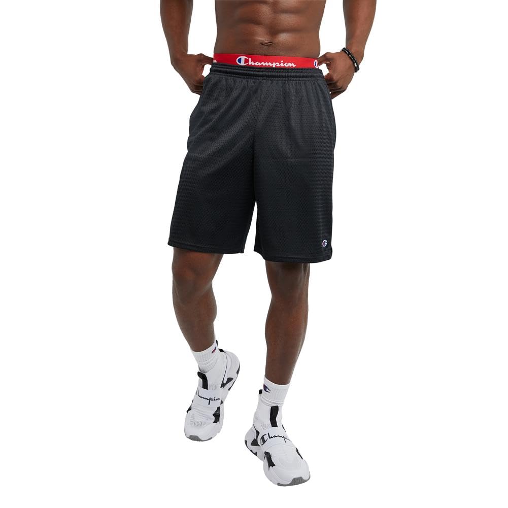 Champion Mesh Gym, Lightweight Athletic Shorts for Men (Reg Tall), Black C Patch Logo, 4X-Large Big