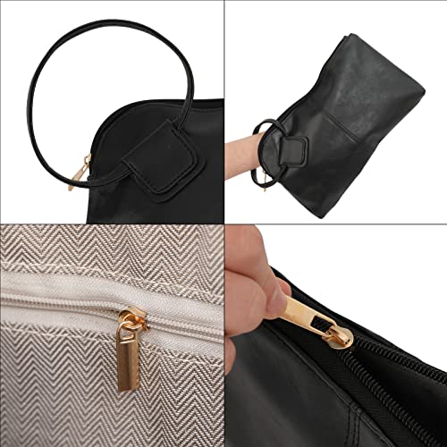 THOVSMOON Wristlet Clutch Purses for Women,Soft Vegan Leather Evening bag with Round handle,LargeĀ Zippered Bracelet Clutch (Black)