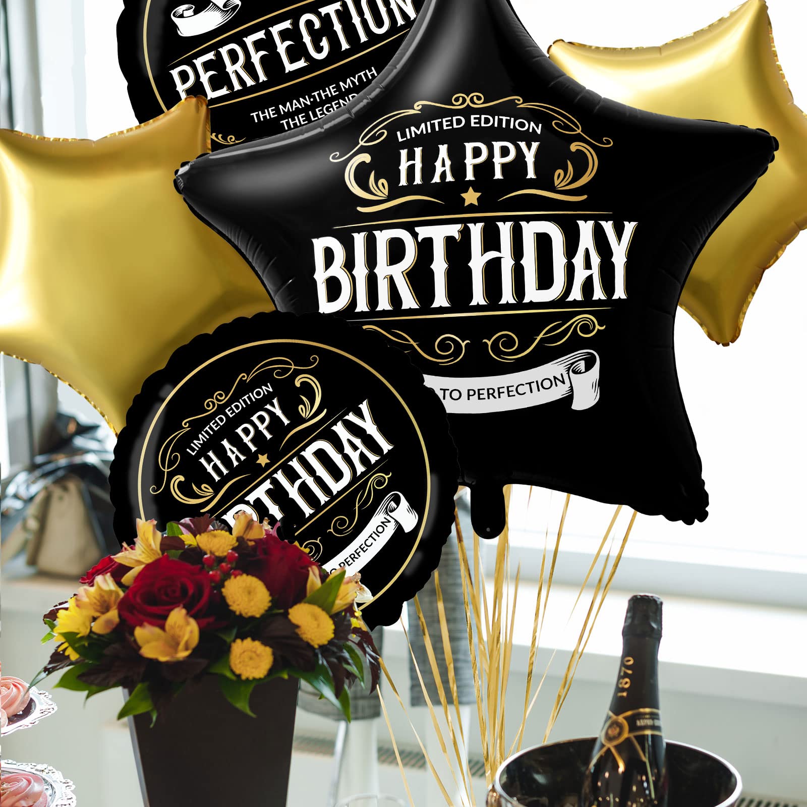 Happy Birthday Decorations for Men,Black and Gold Better With Age Foil Balloon,Adult Birthday Party Decorations