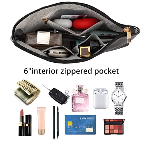 THOVSMOON Wristlet Clutch Purses for Women,Soft Vegan Leather Evening bag with Round handle,LargeĀ Zippered Bracelet Clutch (Black)