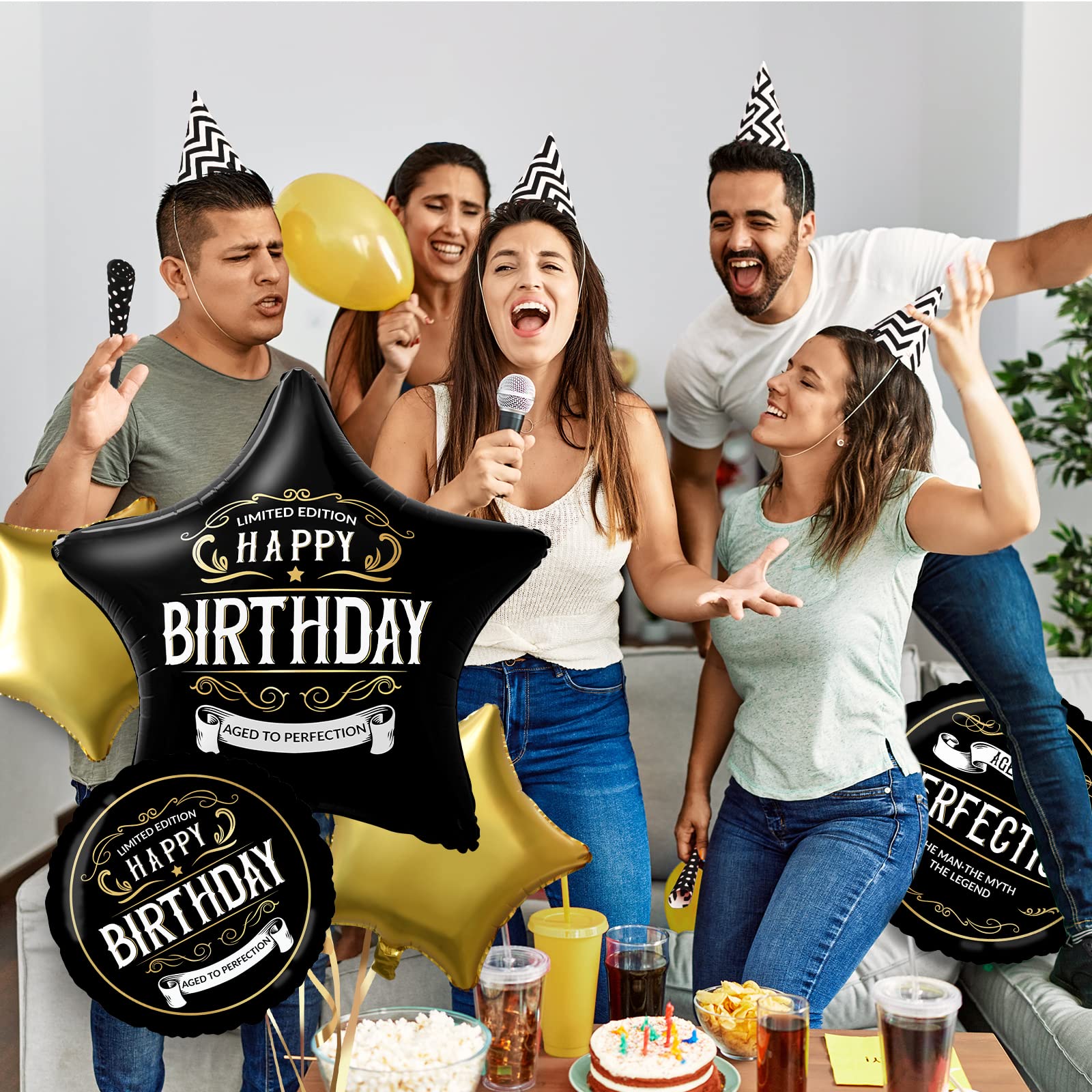 Happy Birthday Decorations for Men,Black and Gold Better With Age Foil Balloon,Adult Birthday Party Decorations