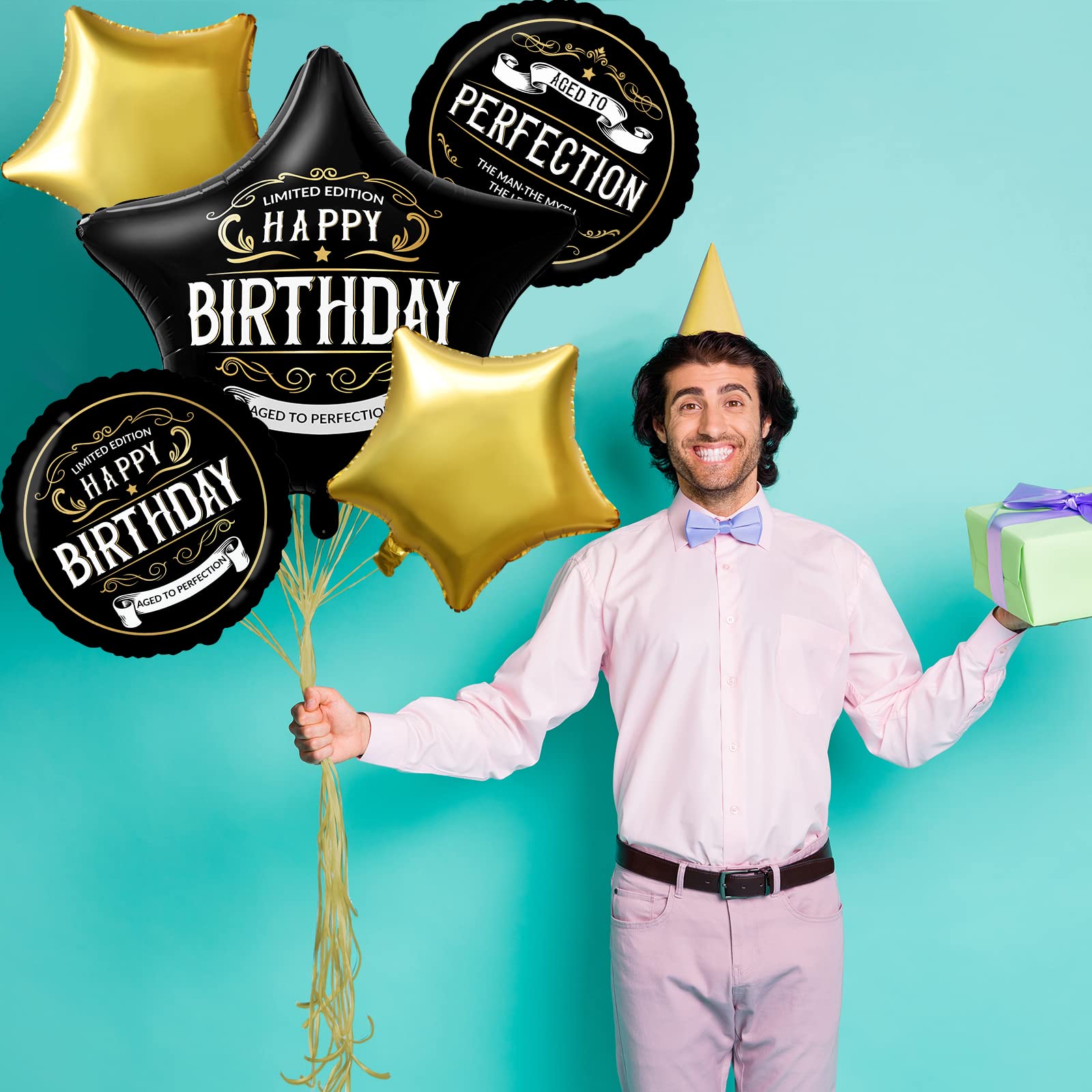 Happy Birthday Decorations for Men,Black and Gold Better With Age Foil Balloon,Adult Birthday Party Decorations