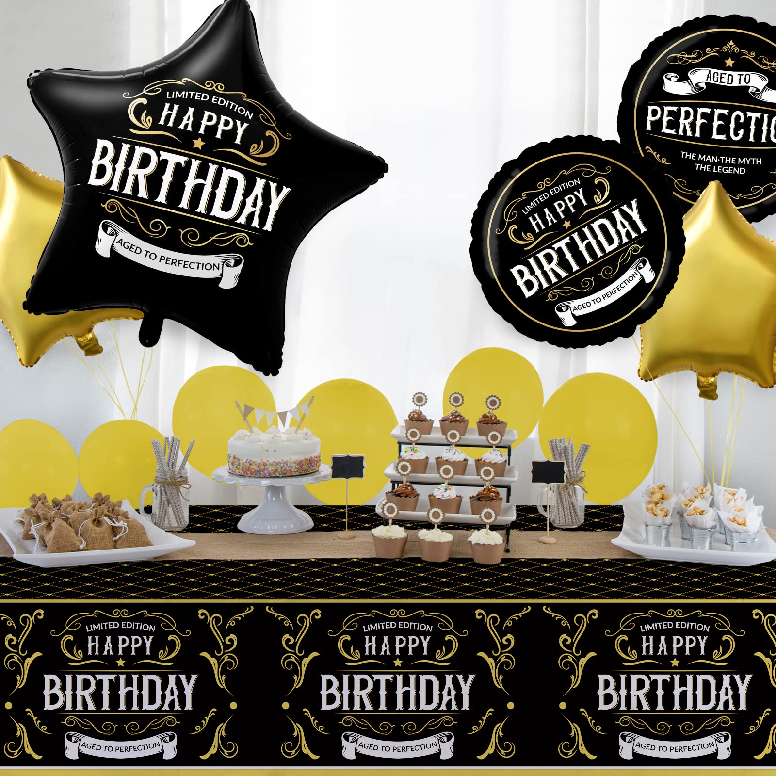 Happy Birthday Decorations for Men,Black and Gold Better With Age Foil Balloon,Adult Birthday Party Decorations