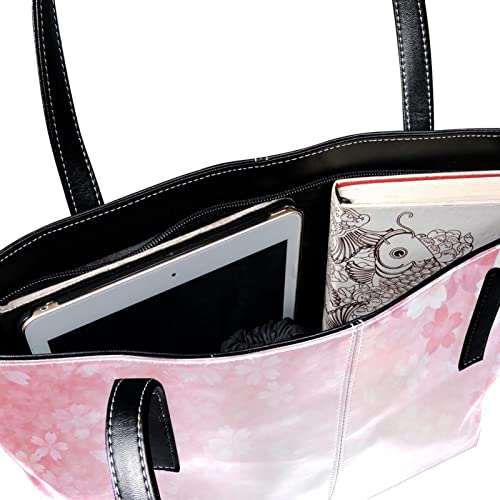 Large Leather Handbags for Women Cherry Japanese paper New Year's card background Top Handle Shoulder Satchel Hobo Bag