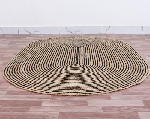PATEL EXPORTS Natural Jute Rug, Bohemian Area Rug, Boho Décor Indoor Outdoor Rug, Handwoven Hallway Runner Rug for Entryway (Beige & Black, 4x6)