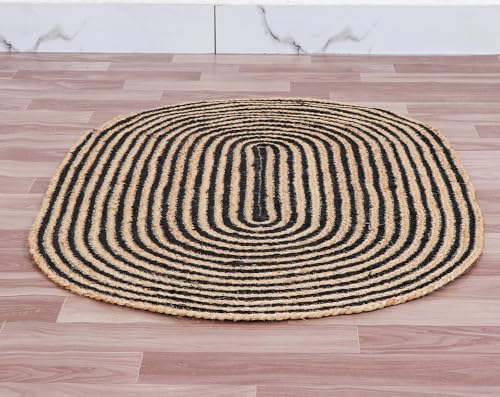 PATEL EXPORTS Natural Jute Rug, Bohemian Area Rug, Boho Décor Indoor Outdoor Rug, Handwoven Hallway Runner Rug for Entryway (Beige & Black, 4x6)