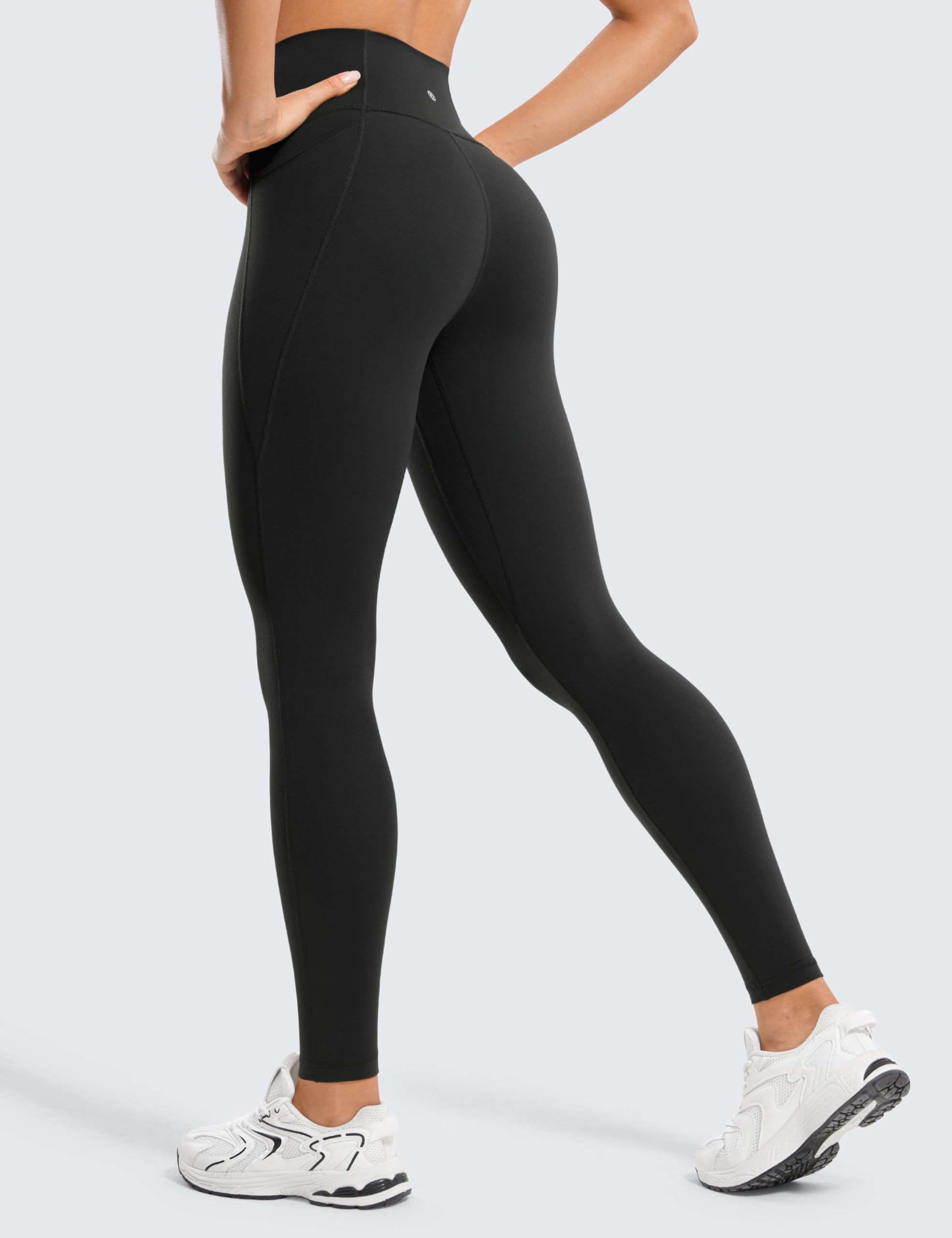CRZ YOGA Womens Butterluxe Workout Leggings 28 Inches - High Waisted Gym Yoga Pants with Pockets Running Buttery Soft Black Medium