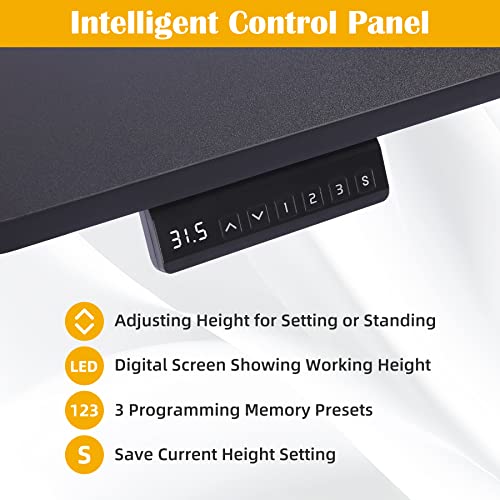SohoTeco Electric Standing Desk,48x24 Super Stable Stand Up Desk Height Adjustable with Memory Controller,Sit Stand Desk with Cable Management Tray for Home Office,Solid Board& Steel Frame Black