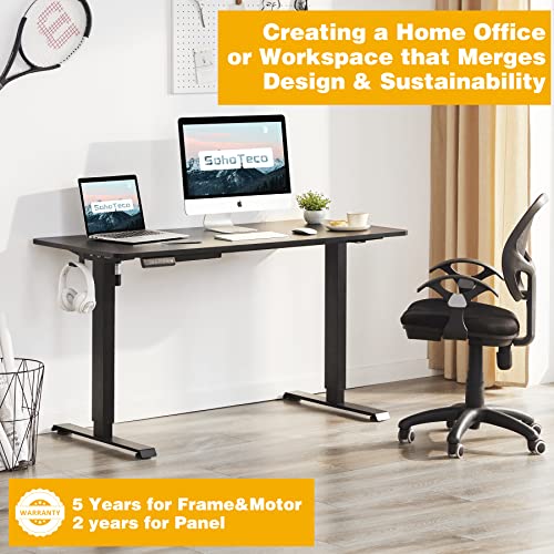SohoTeco Electric Standing Desk,48x24 Super Stable Stand Up Desk Height Adjustable with Memory Controller,Sit Stand Desk with Cable Management Tray for Home Office,Solid Board& Steel Frame Black