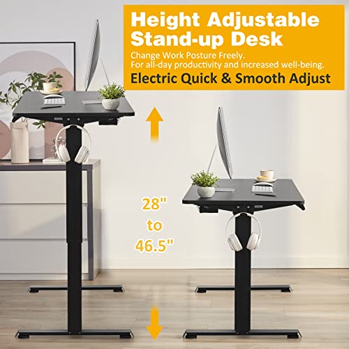 SohoTeco Electric Standing Desk,48x24 Super Stable Stand Up Desk Height Adjustable with Memory Controller,Sit Stand Desk with Cable Management Tray for Home Office,Solid Board& Steel Frame Black