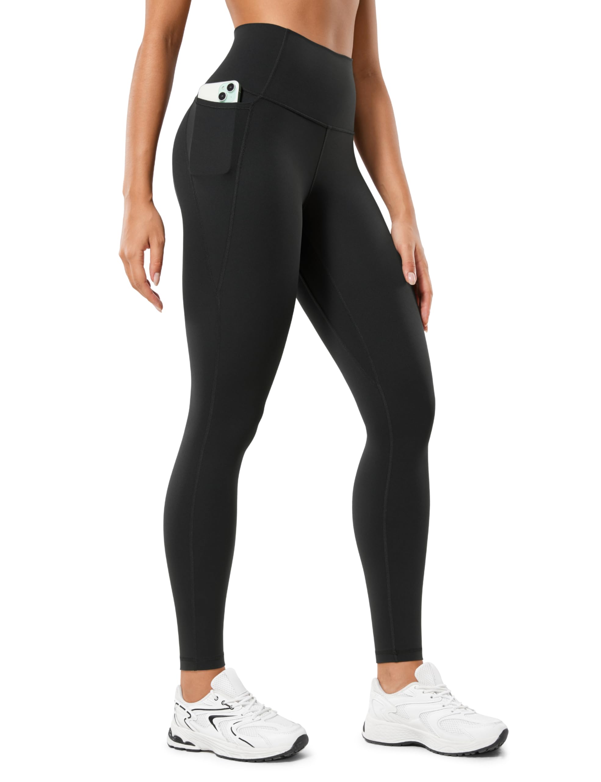 CRZ YOGA Womens Butterluxe Workout Leggings 28 Inches - High Waisted Gym Yoga Pants with Pockets Running Buttery Soft Black Medium