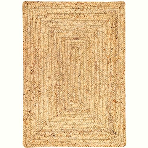 Homespice George Natural Jute Rug 4x6', Beautifully Hand Braided Farmhouse Rug in Rustic Burlap Style, Reversible, and Durable Braided Rug