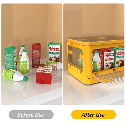 Storage Bins with Lid, Plastic Storage Bins, 5 Side Open Stackable Storage Bins with Wheels, Clear Collapsible Storage Box Containers for Organizing Clothes, Toy, Books, Grocery, Quilt (30 Qt. 1-Pack, Yellow)