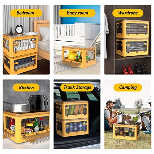 Storage Bins with Lid, Plastic Storage Bins, 5 Side Open Stackable Storage Bins with Wheels, Clear Collapsible Storage Box Containers for Organizing Clothes, Toy, Books, Grocery, Quilt (30 Qt. 1-Pack, Yellow)