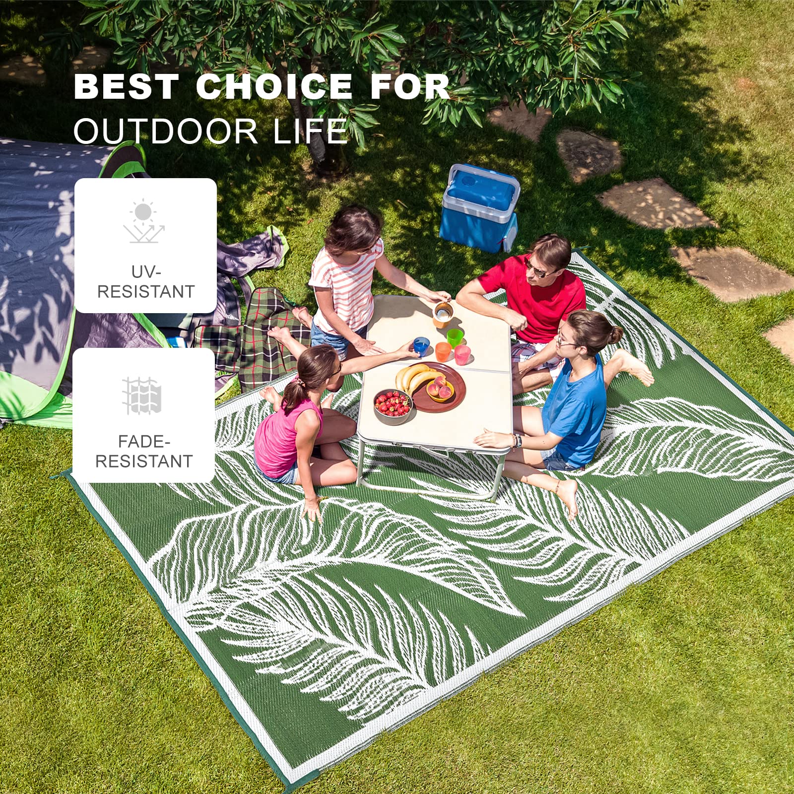wikiwiki Outdoor Rugs 9x18 for Patios Clearance, Waterproof & Portable Camping Rugs for Outside Your RV, Large Indoor/Outdoor Plastic Straw Mats, Perfect for Deck,Balcony,Pool,Green, Rugscape Series