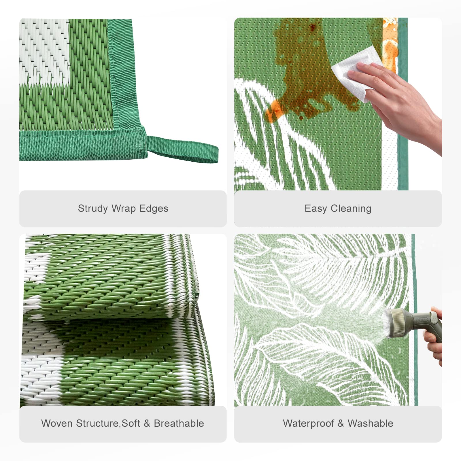 wikiwiki Outdoor Rugs 9x18 for Patios Clearance, Waterproof & Portable Camping Rugs for Outside Your RV, Large Indoor/Outdoor Plastic Straw Mats, Perfect for Deck,Balcony,Pool,Green, Rugscape Series