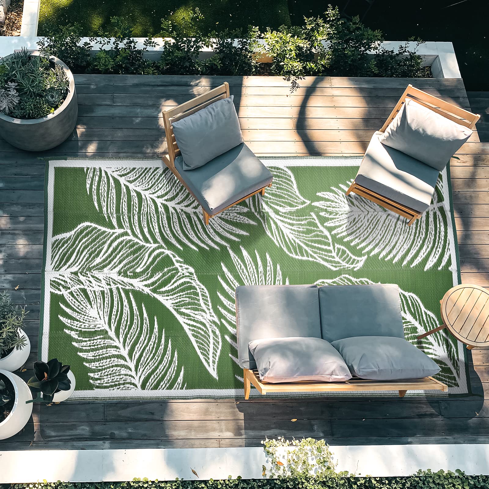 wikiwiki Outdoor Rugs 9x18 for Patios Clearance, Waterproof & Portable Camping Rugs for Outside Your RV, Large Indoor/Outdoor Plastic Straw Mats, Perfect for Deck,Balcony,Pool,Green, Rugscape Series