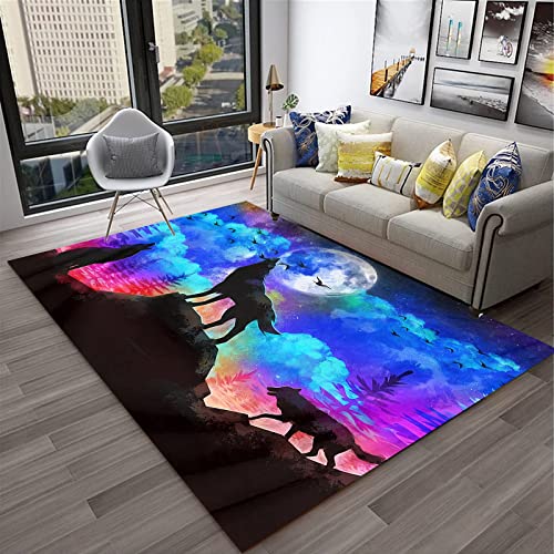 Youshosho Hippie Wolf Indoor Modern Area Rug, Soft Non-Shedding Carpet Floor Mats Living Room Bedroom Area Rugs