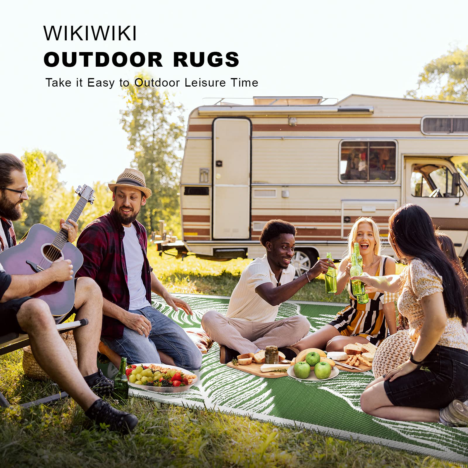 wikiwiki Outdoor Rugs 9x18 for Patios Clearance, Waterproof & Portable Camping Rugs for Outside Your RV, Large Indoor/Outdoor Plastic Straw Mats, Perfect for Deck,Balcony,Pool,Green, Rugscape Series