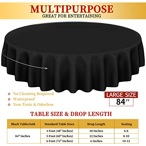 6 Pack Round Plastic Tablecloth 84" Black Disposable Table Covers Waterproof Circle Party Table Cloths for Round Tables and 6 Pack 12"x108" Rose Gold Satin Table Runners for Parties Birthday Picnic