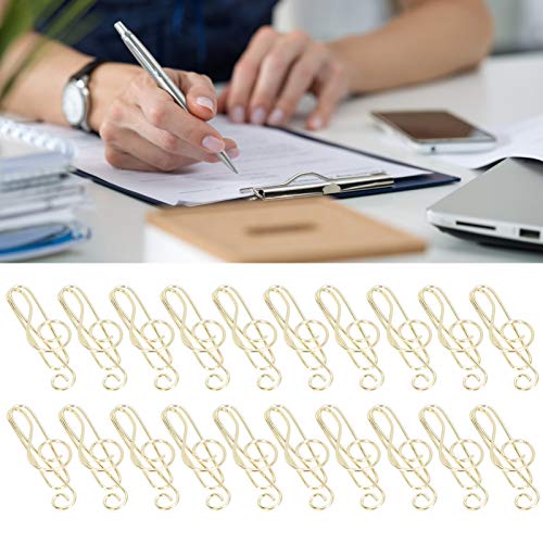 20Pcs Musical Note Paperclip Metal Iron Wire Notebook Agenda Folder Special Shaped Paper Clips for Bookmark Organize Home Office School(golden)
