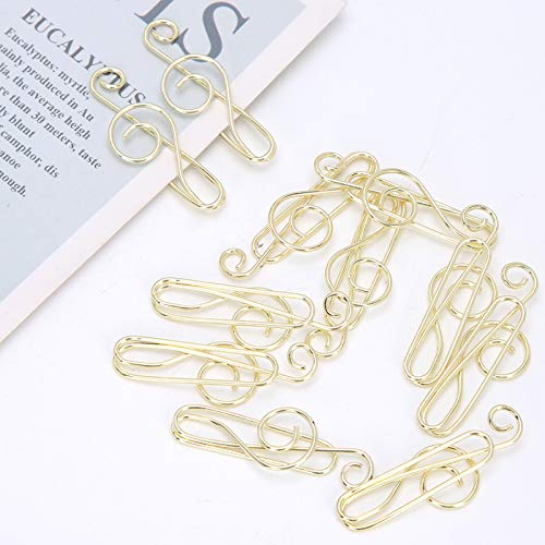 20Pcs Musical Note Paperclip Metal Iron Wire Notebook Agenda Folder Special Shaped Paper Clips for Bookmark Organize Home Office School(golden)