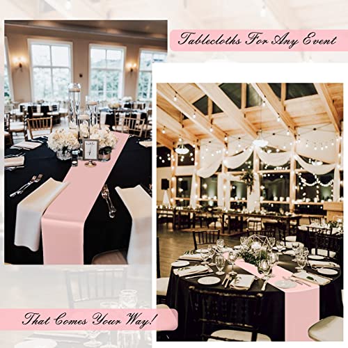 6 Pack Round Plastic Tablecloth 84" Black Disposable Table Covers Waterproof Circle Party Table Cloths for Round Tables and 6 Pack 12"x108" Rose Gold Satin Table Runners for Parties Birthday Picnic