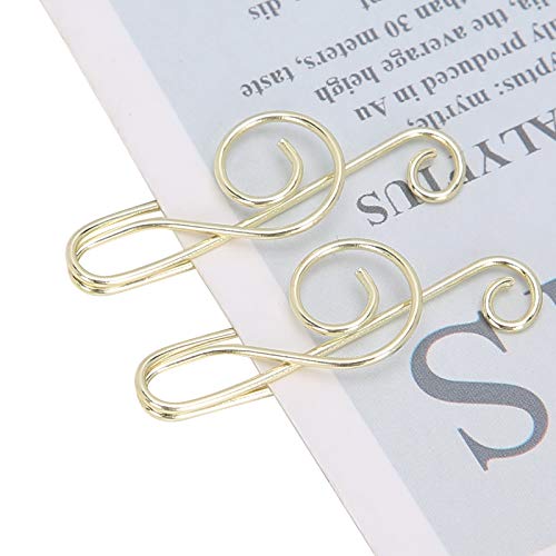 20Pcs Musical Note Paperclip Metal Iron Wire Notebook Agenda Folder Special Shaped Paper Clips for Bookmark Organize Home Office School(golden)