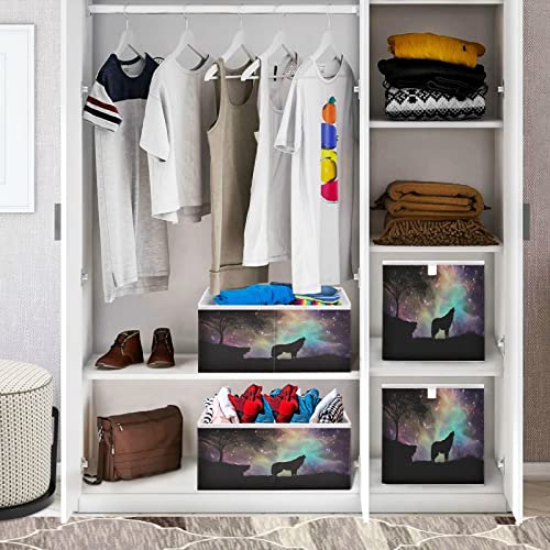 Blueangle Galaxy Wolf Cube Storage Bin, 11 x 11 x 11 in, Large Collapsible Organizer Storage Basket for Home Décor（74）