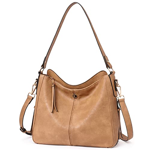CLUCI Hobo Purses Handbags for Women Vegan Leather Tote Fashion Crossbody Large Shoulder Bag Two-tone Camel