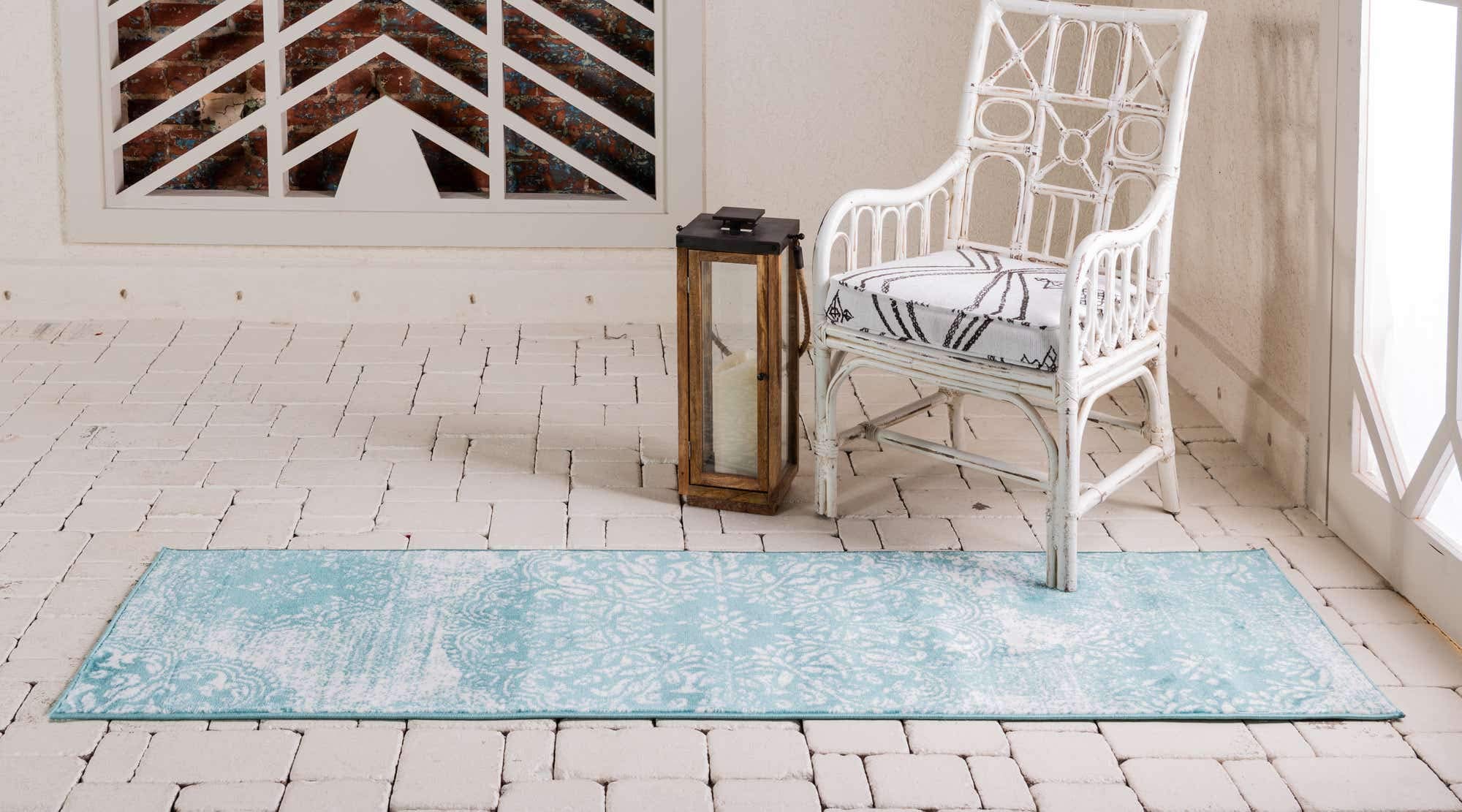 Unique Loom Sofia Collection Area Rug - Grand (2' x 6' 7" Runner, Turquoise/ Ivory)