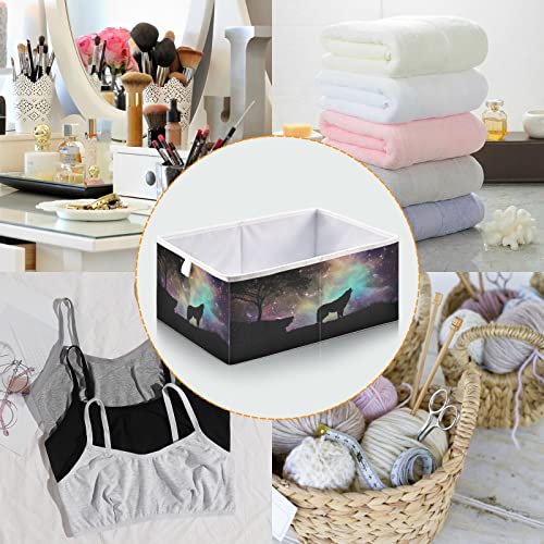 Blueangle Galaxy Wolf Cube Storage Bin, 11 x 11 x 11 in, Large Collapsible Organizer Storage Basket for Home Décor（74）
