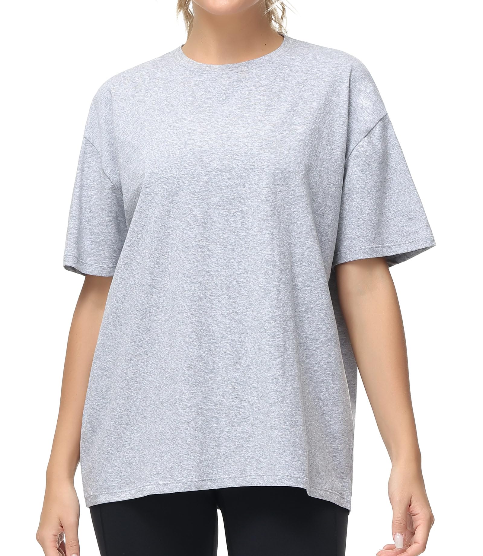 THE GYM PEOPLE Women's Casual Oversized T-Shirts Summer Crewneck Short Sleeve Workout Basic Tee Tops Heather Grey